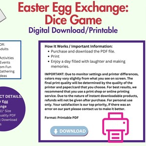 Easter Egg Exchange Dice Party Game, Class/family Activity, Group Game ...
