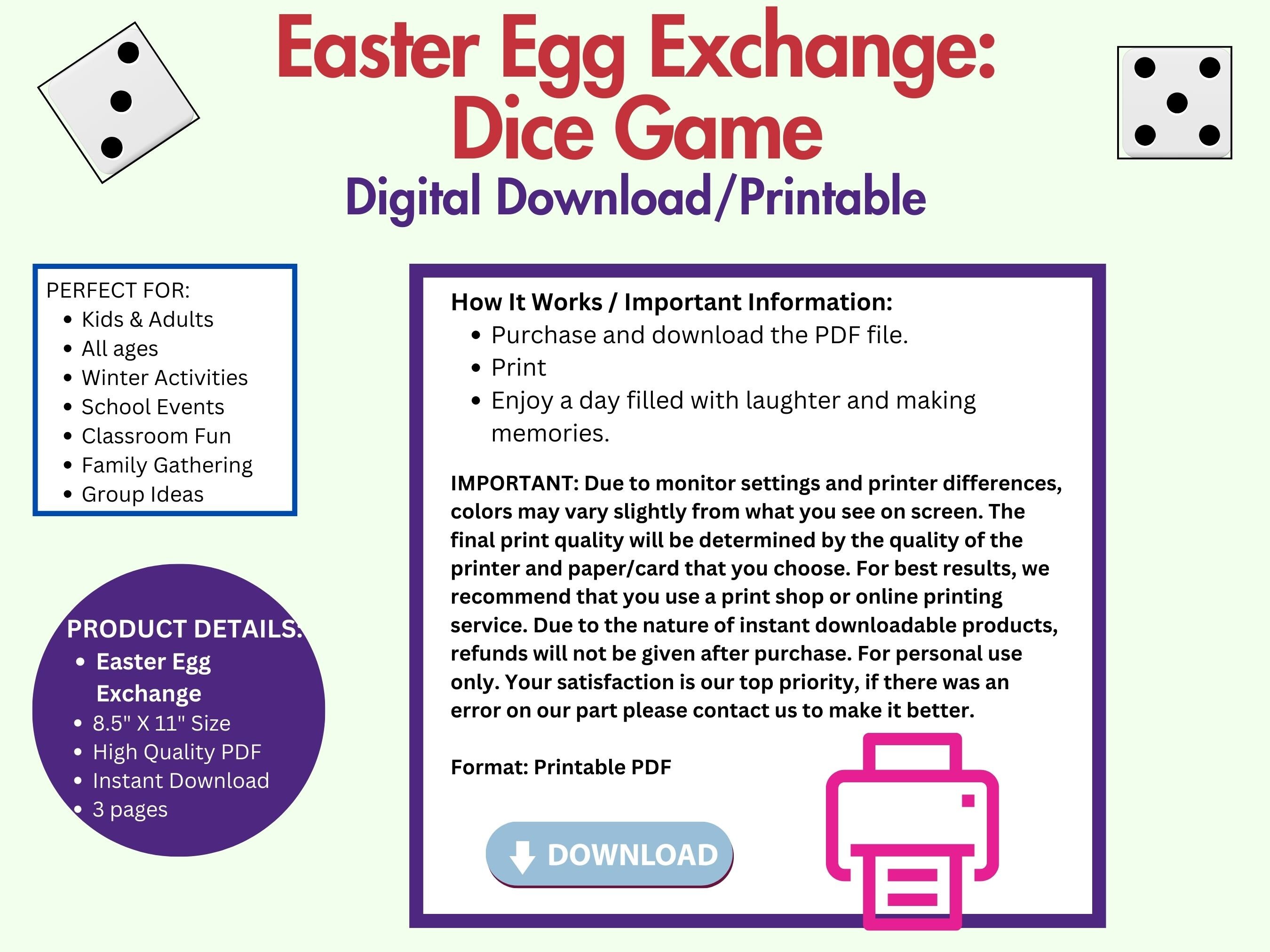 Easter Egg Exchange Dice Party Game, Class/family Activity, Group Game ...