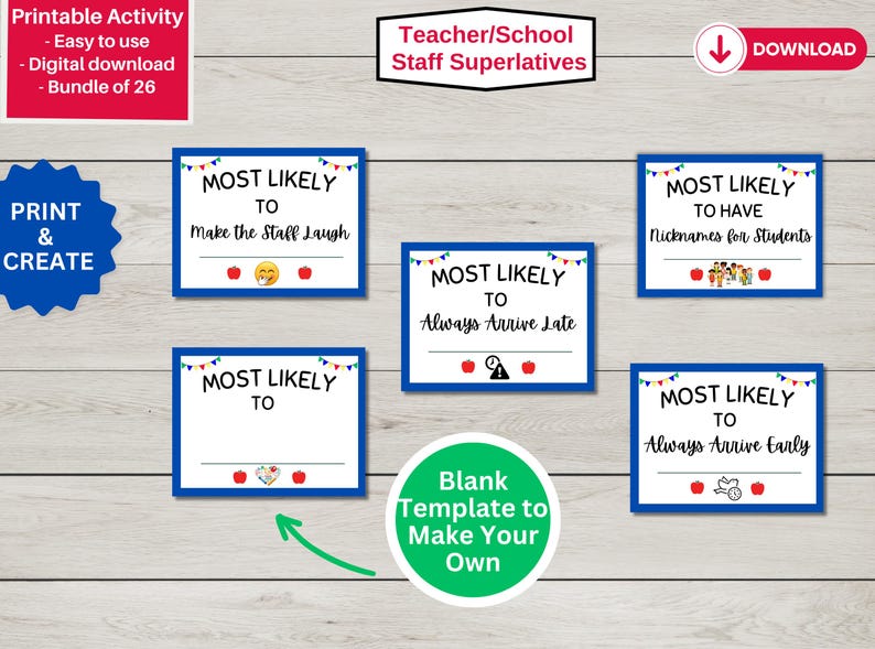 Teacher/staff Superlative Awards, School Party, Funny Teacher ...