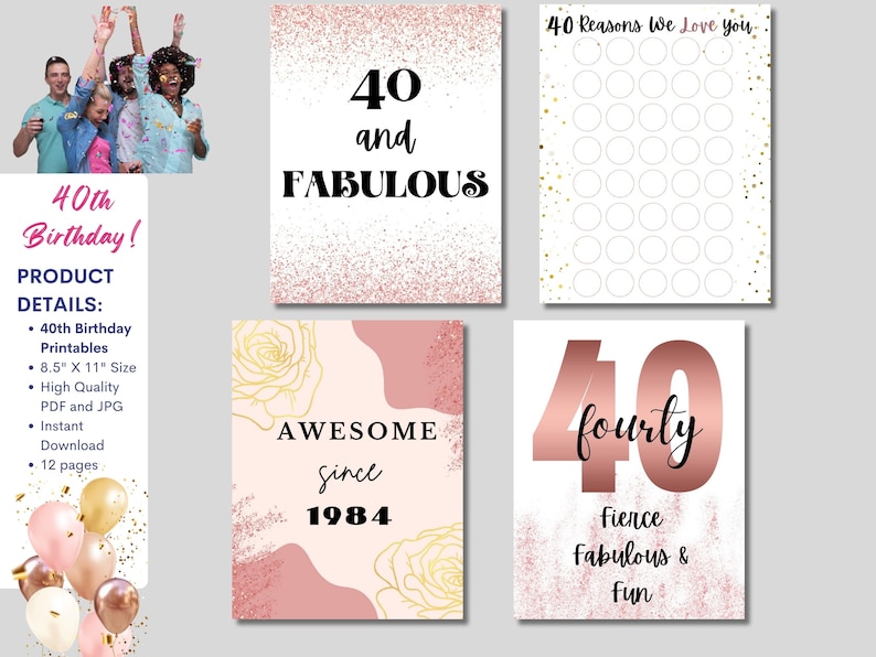40th Birthday Printable, Digital Download, 12 Designs, Vintage 1984 ...