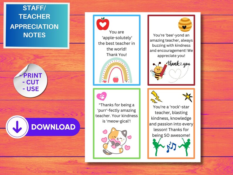 Teacher, Educator & Staff Appreciation Notes, Thank You Cards, School ...