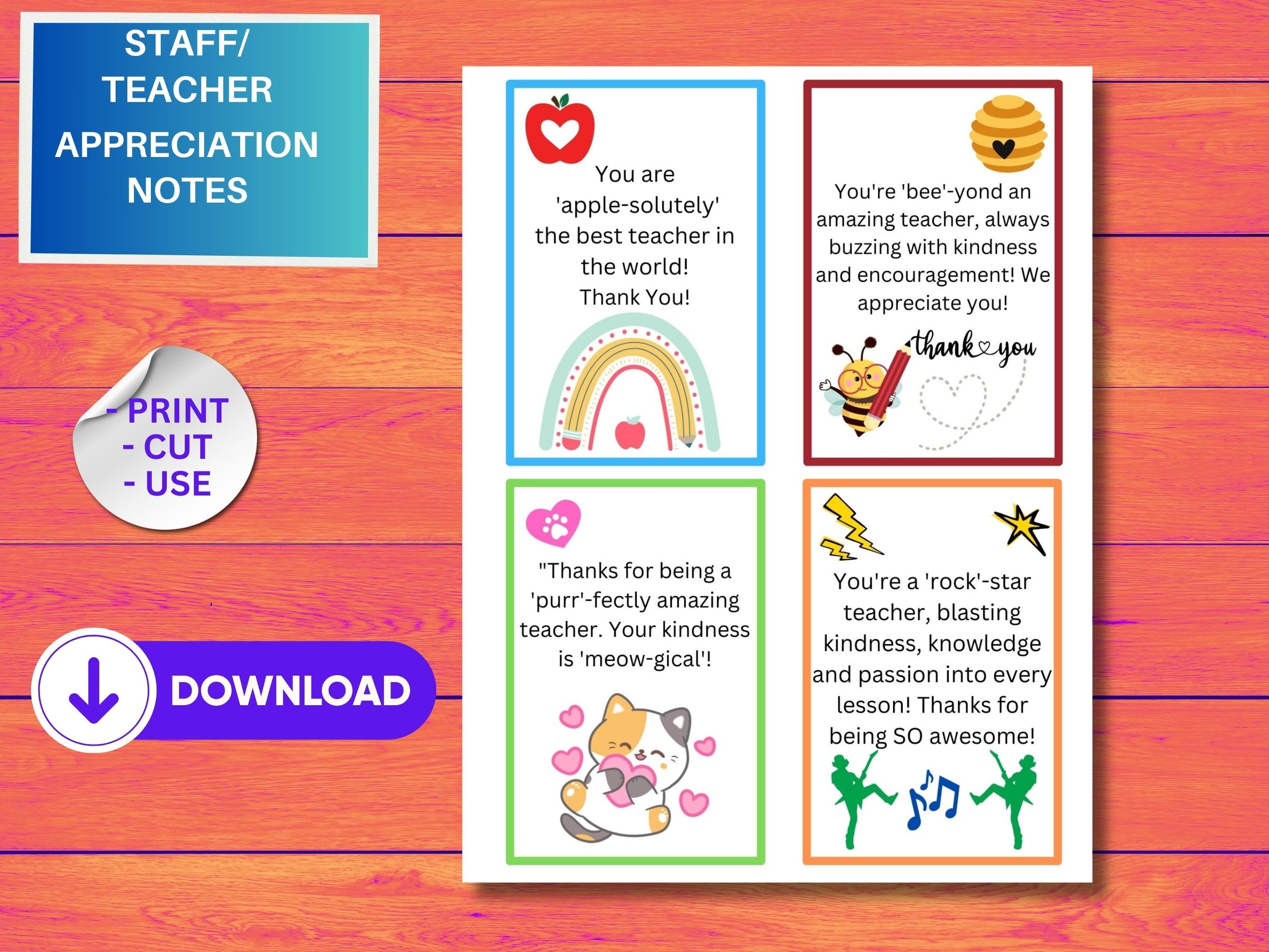 Teacher, Educator & Staff Appreciation Notes, Thank You Cards, School ...