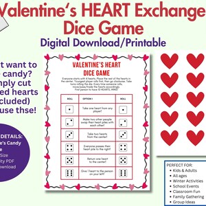 Valentine's Dice Game, Heart Exchange Game, School & Family Activity ...