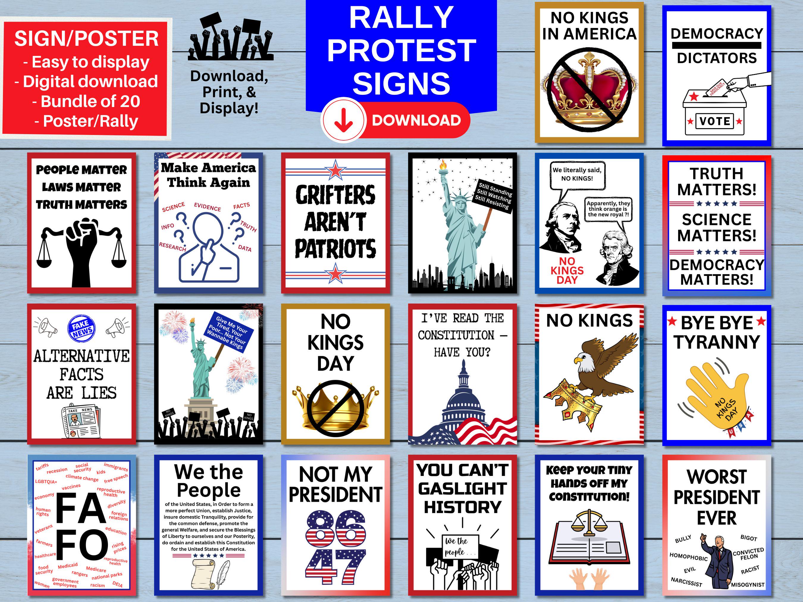 No Kings Day Printable Protest Signs – Political Poster Bundle (20 ...