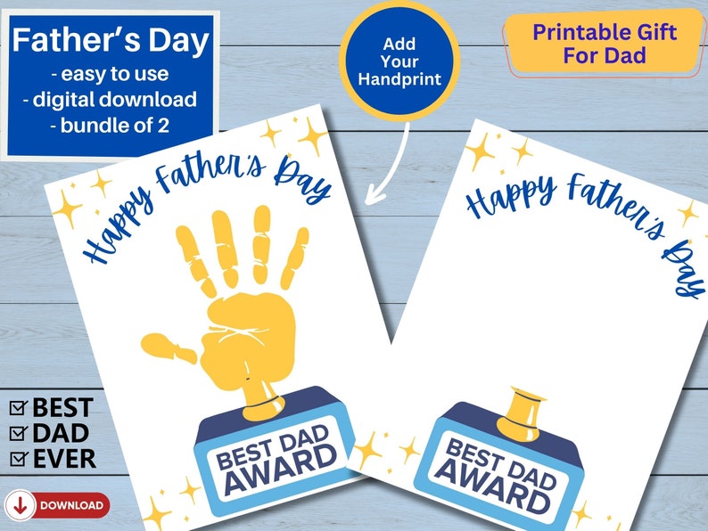 Father's Day Printable, Fathers Day Gift, Handprint Art, Best Dad Award ...
