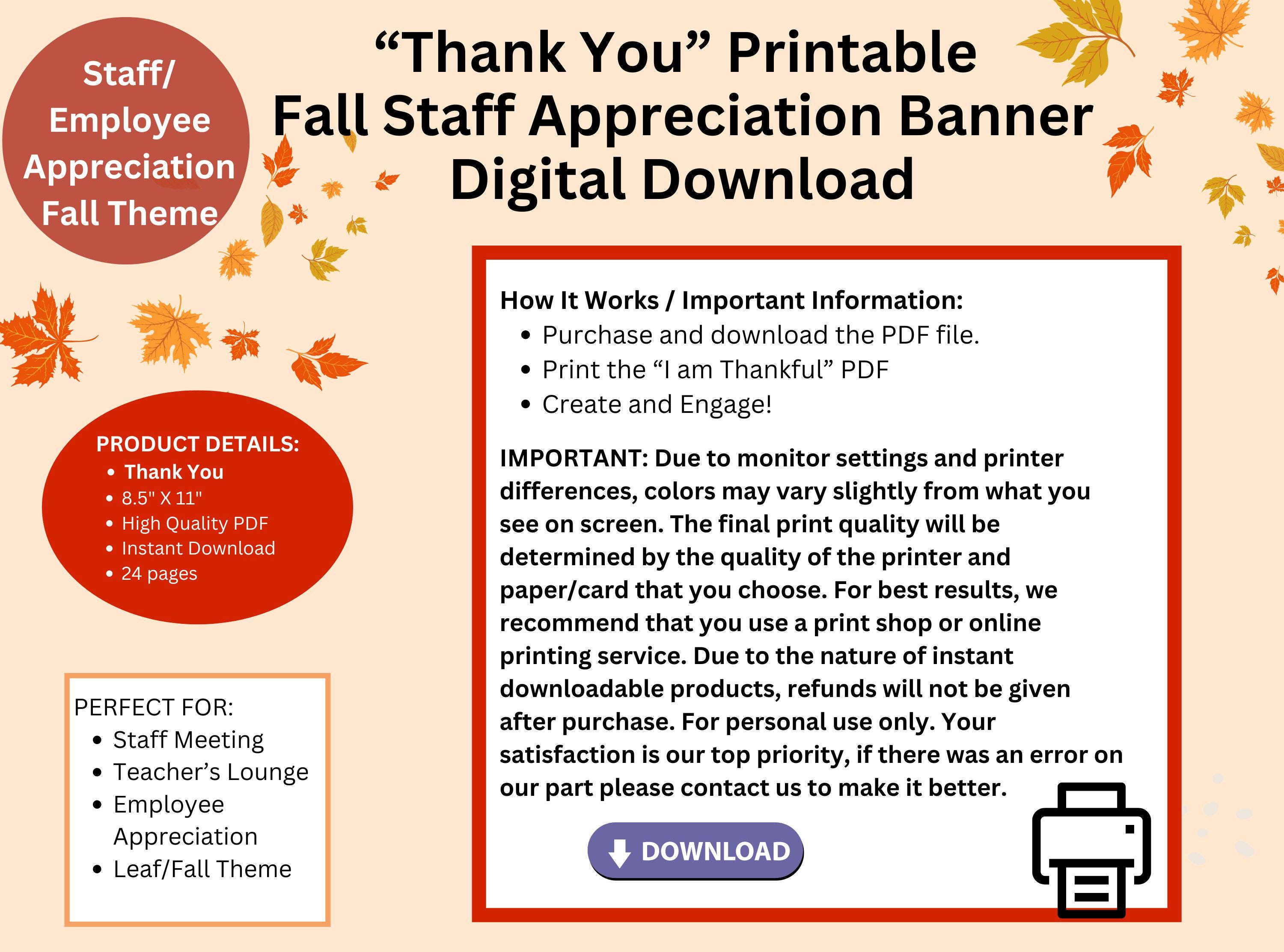 DIY, Fall-themed THANK YOU Leaf Banner, Leaf Positive Messages, 24-page ...