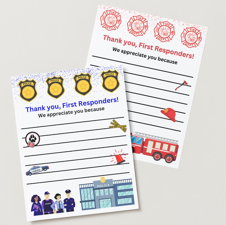First Responder Thank You Notes - Instant Download & Print, Police, EMS ...