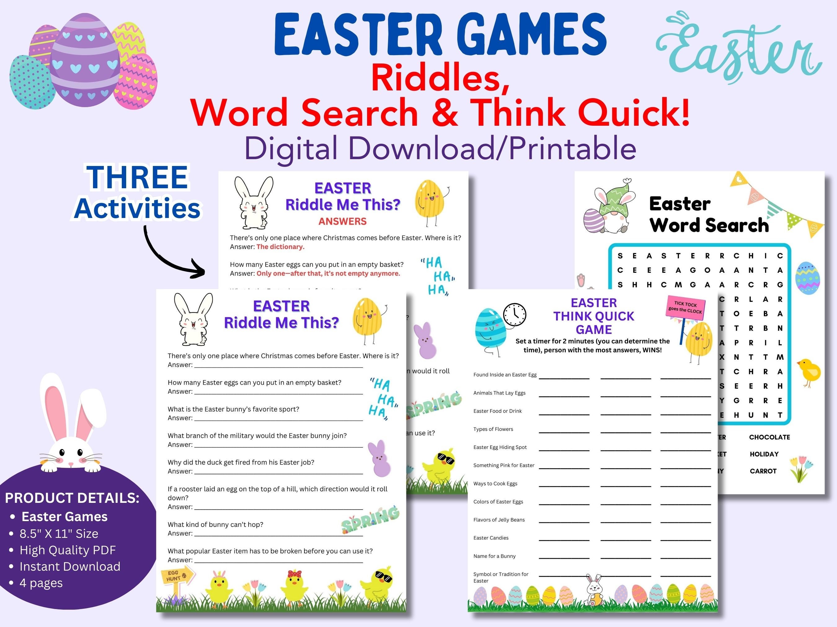 Easter Fun Pack, Family Game Bundle, Easter Word Search, Think Race ...