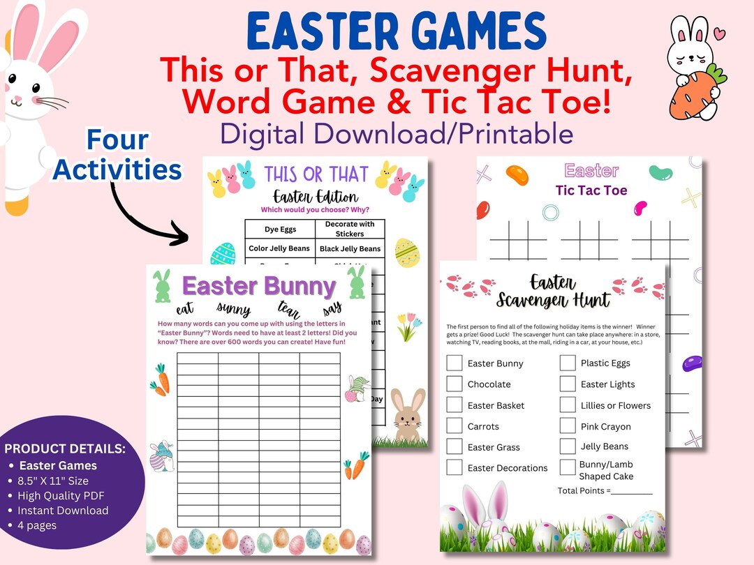 EASTER Activity Bundle- This or That, Word Game, Scavenger Hunt & Tic ...