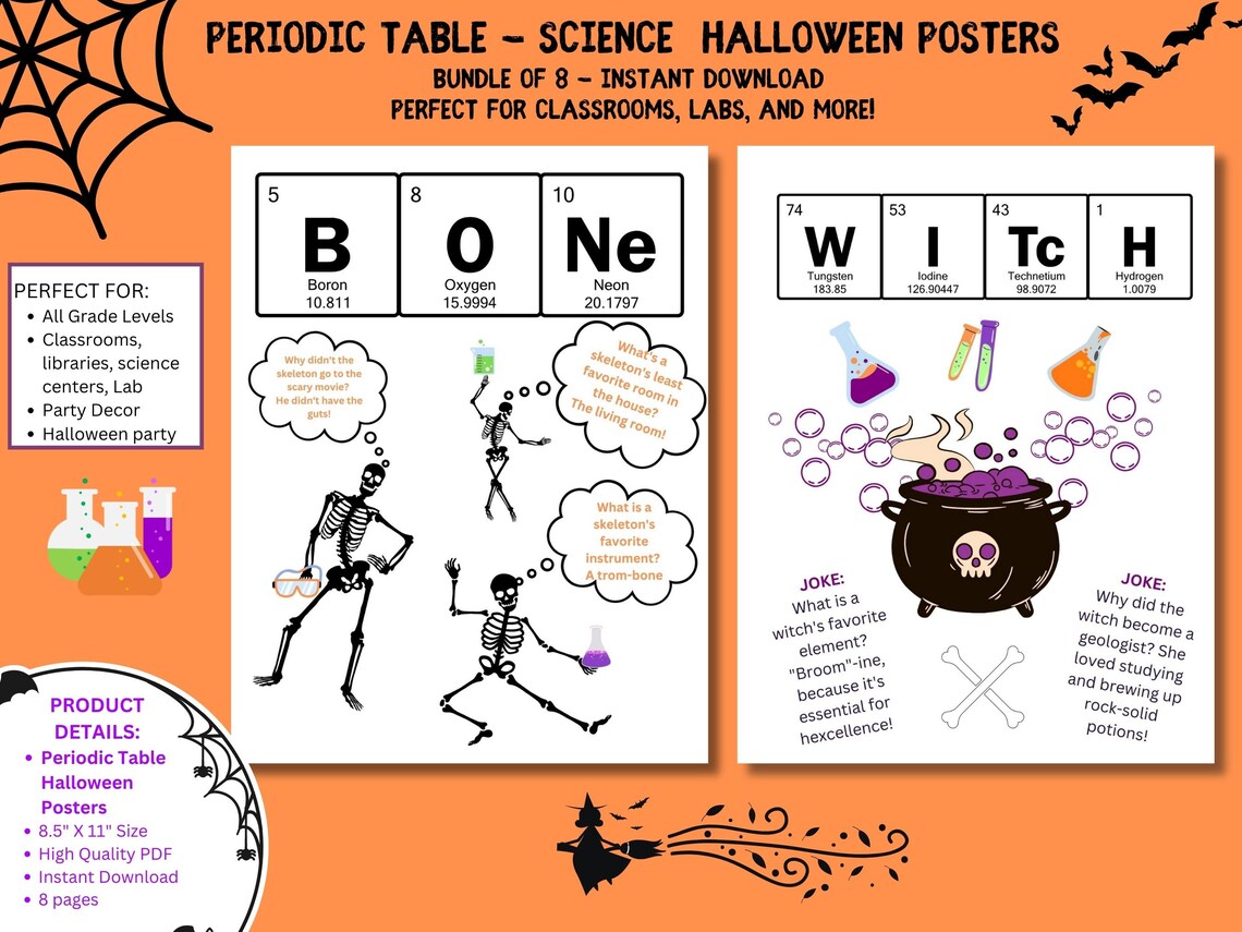 Periodic Table Halloween Science Posters, Halloween Decor, Classroom ...