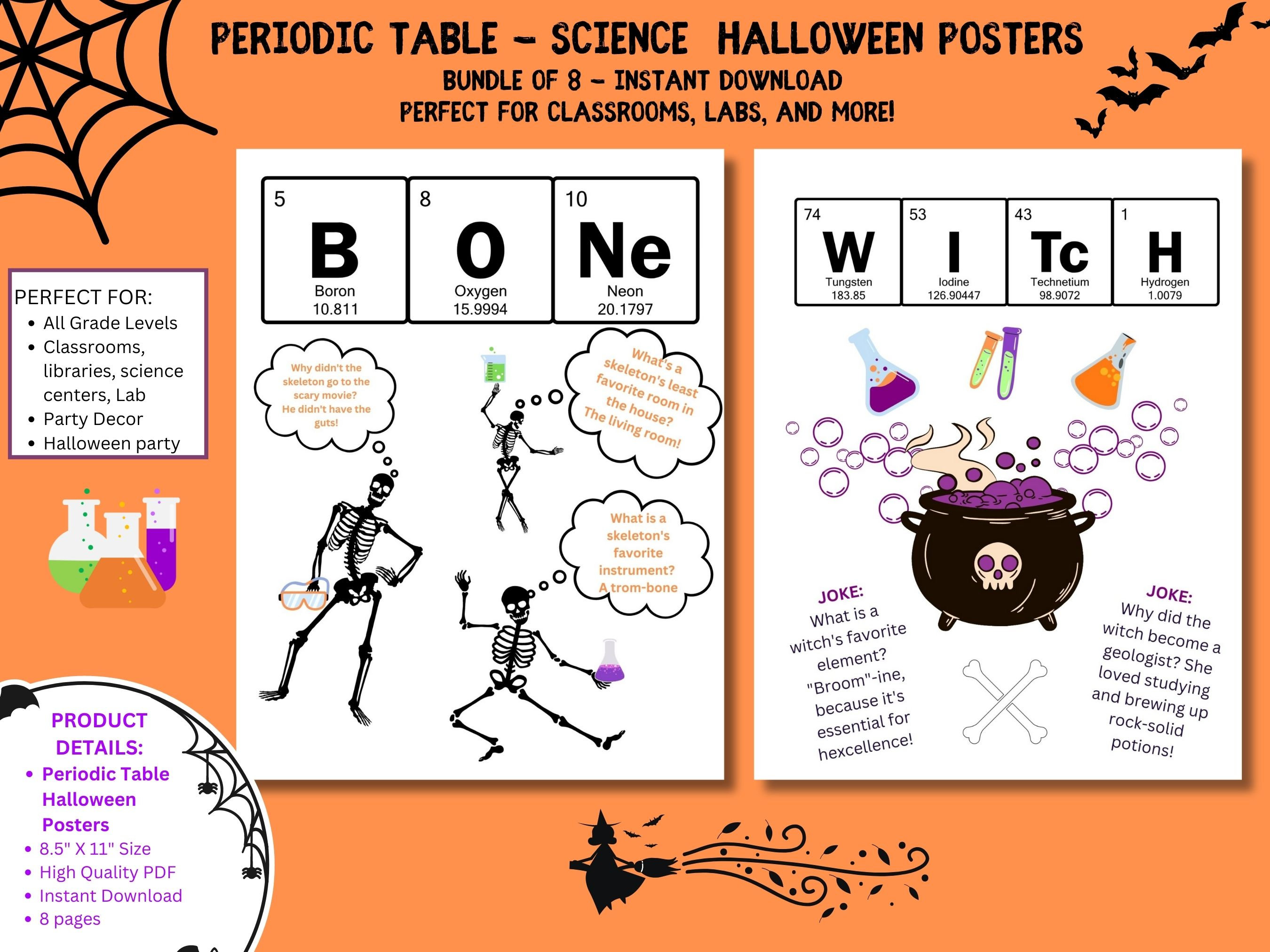 Periodic Table Halloween Science Posters, Halloween Decor, Classroom ...