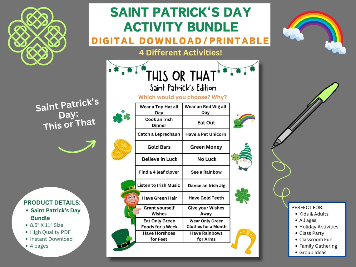 Saint Patrick's Day Digital Fun Pack, Scavenger Hunt, Word Play, This ...