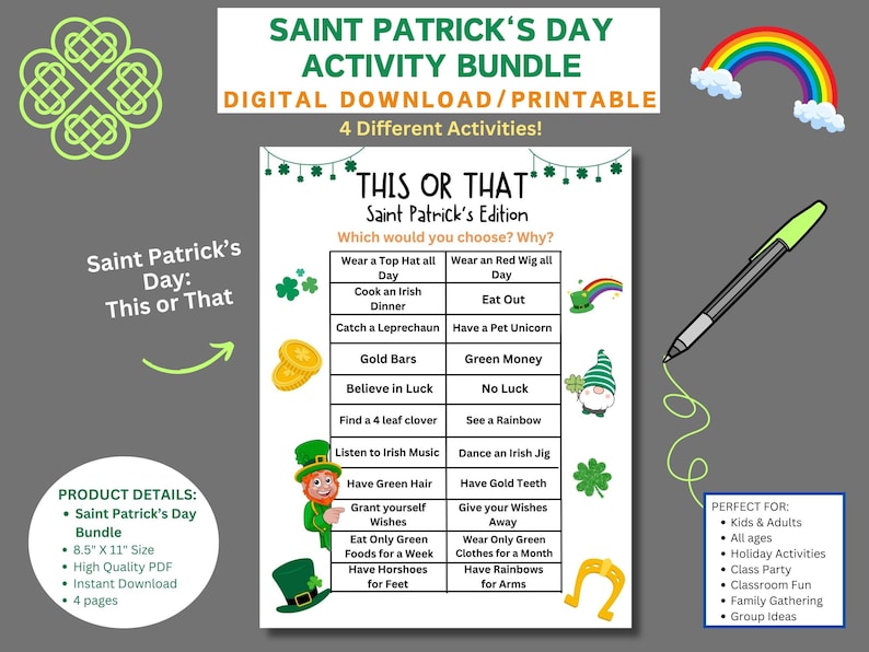 Saint Patrick's Day Digital Fun Pack, Scavenger Hunt, Word Play, This ...