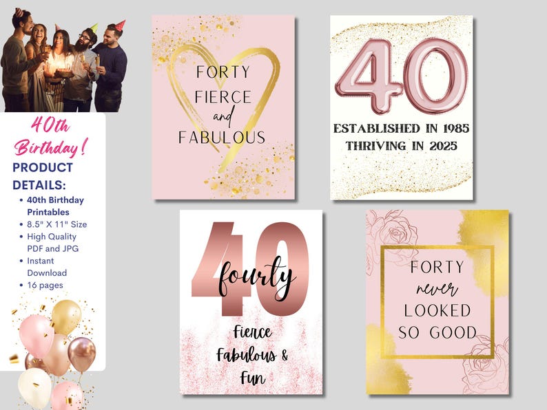 40th Birthday Printable, Digital Download, 16 Designs, Vintage 1985 ...