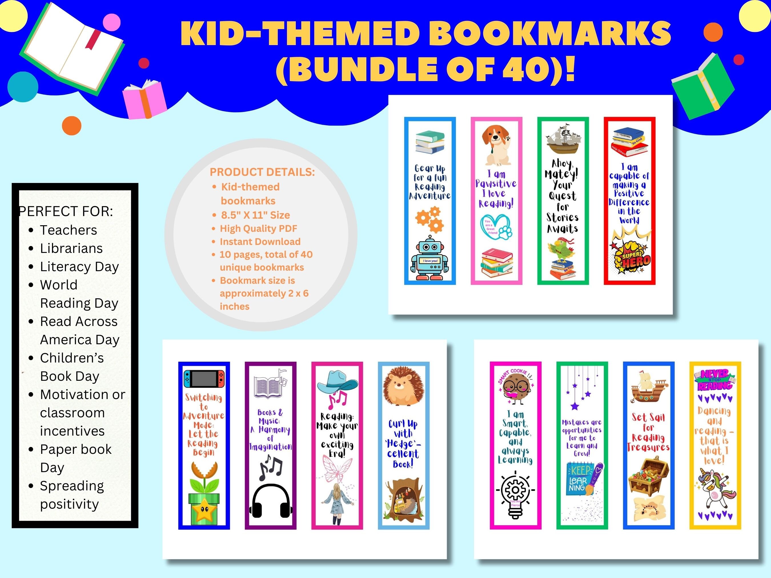 Cute Bookmarks for Kids, Perfect for Librarians & Teachers, Instant ...
