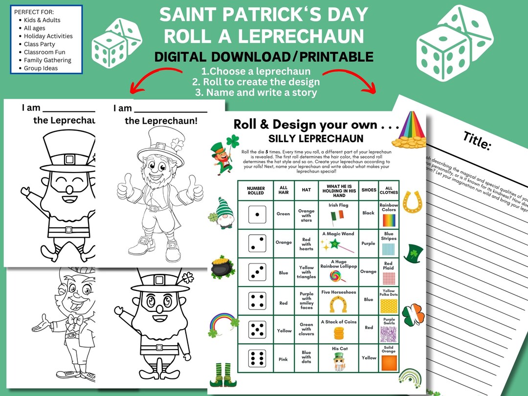 St. Patrick's Day, ROLL & CREATE Your Own LEPRECHAUN, Class Activity ...