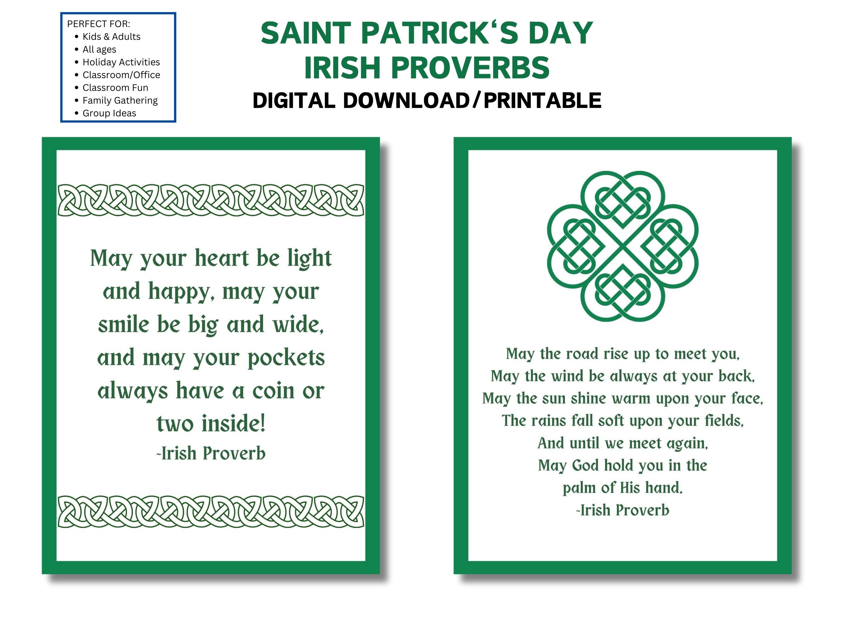 Wall Art, Irish Proverbs Display Prints, Irish Blessing, Saint Patrick ...