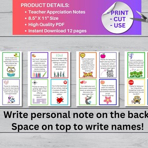 Staff & Teacher Appreciation Notes, Thank You Card Bundle, School ...