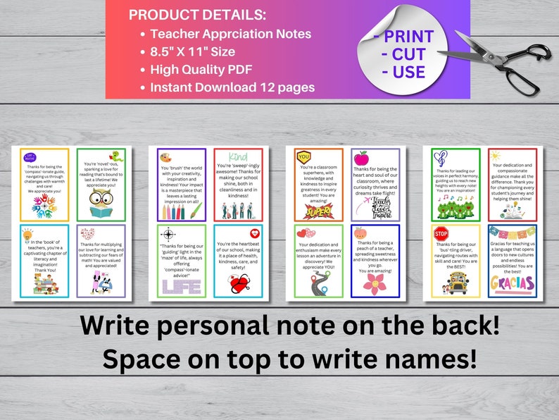 Staff & Teacher Appreciation Notes, Thank You Card Bundle, School ...