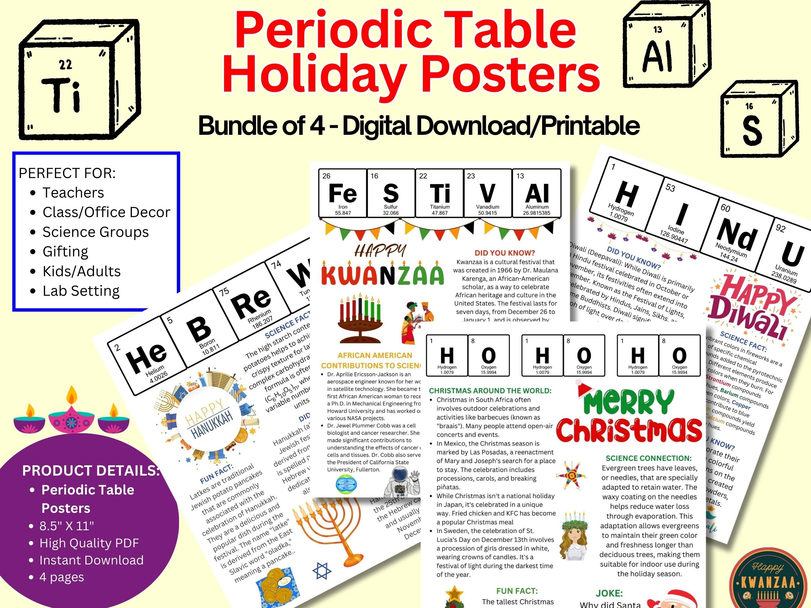 Periodic Table Multicultural Holiday Prints, Classroom Poster, Gift ...