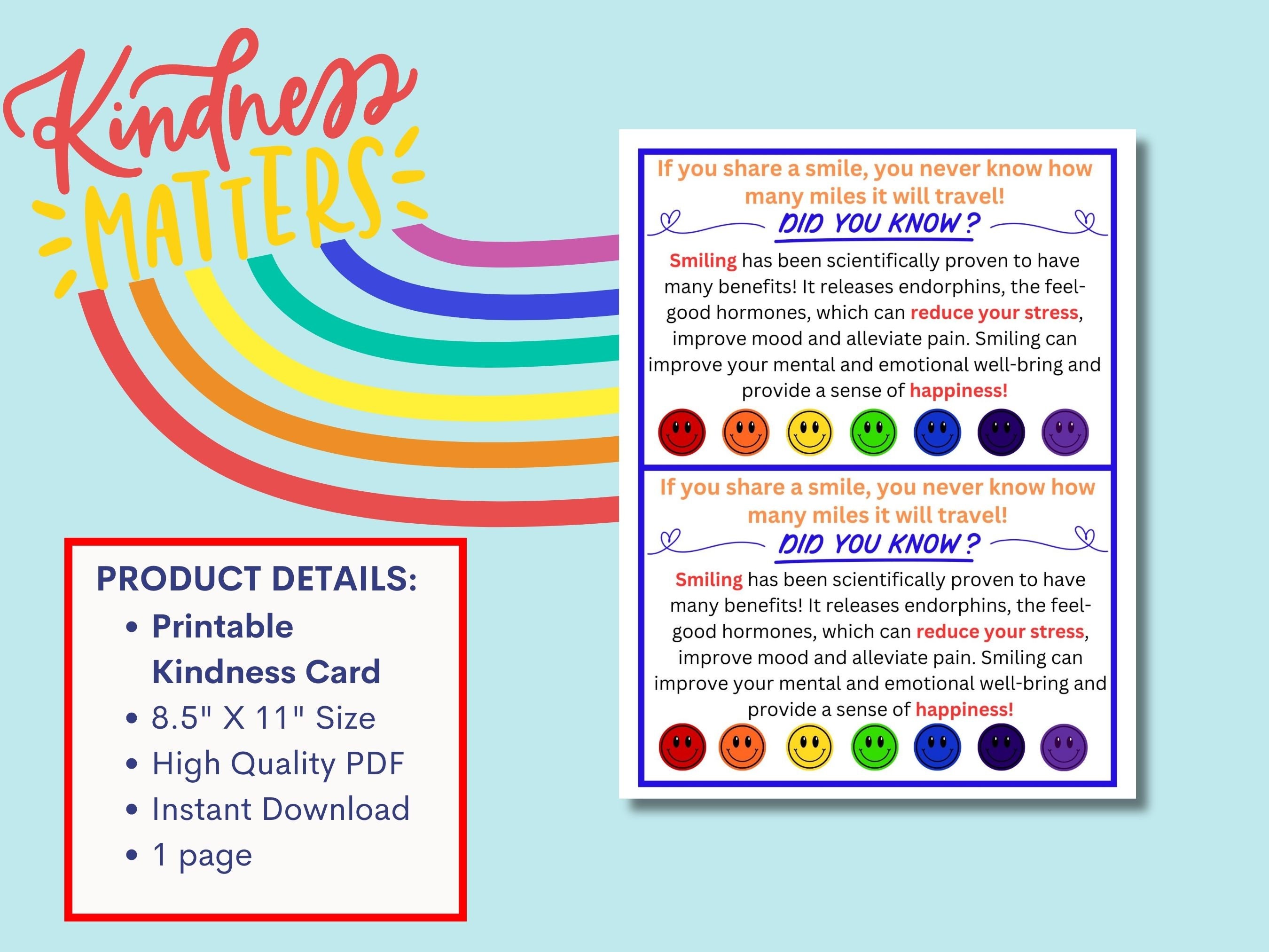 Printable Kindness Cards - Miles Through Smiles, Post Card, Instant ...