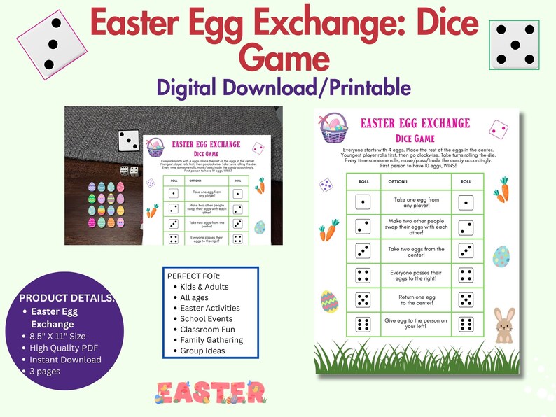 Easter Egg Exchange Dice Party Game, Class/family Activity, Group Game ...