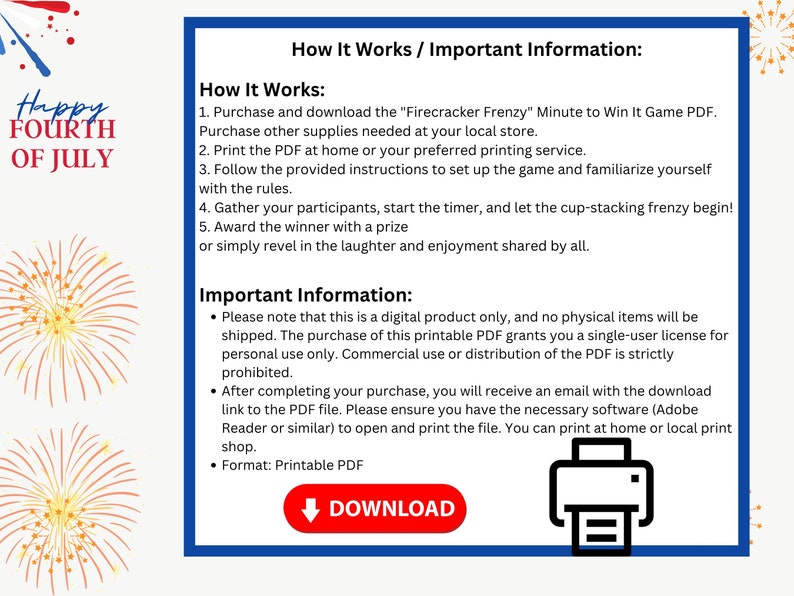 Firecracker Frenzy Fourth of July Minute to Win It Party Game ...