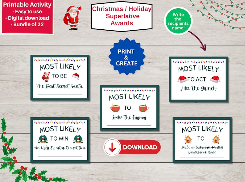 Christmas Superlative Award Certificate, Staff/office Party, Family or ...