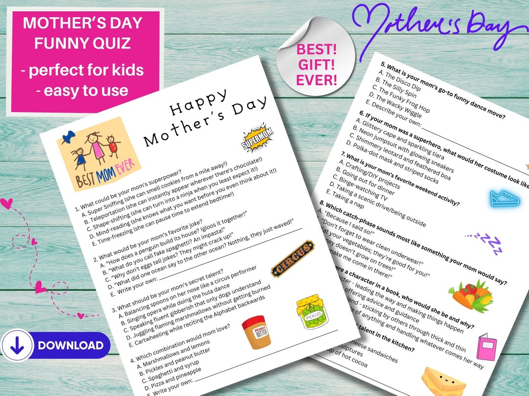 Mother's Day Quiz, Funny Gift for Mom, Personalized Activity for Kids ...