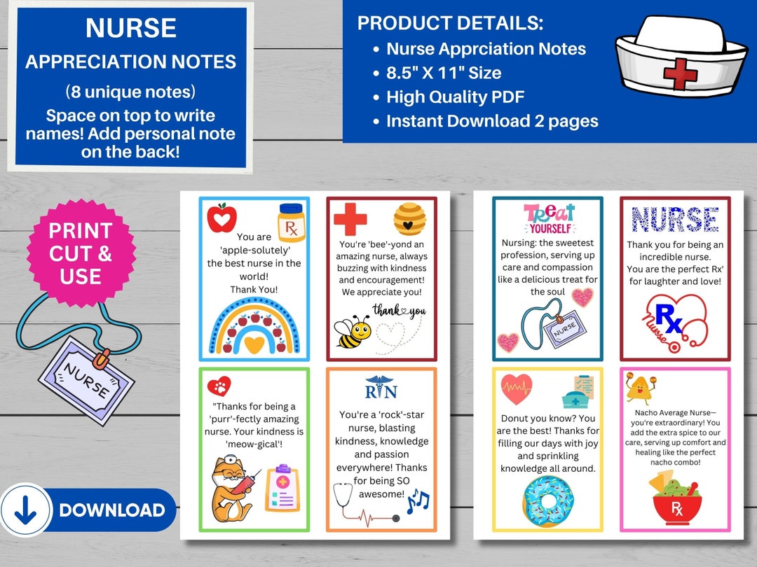 Nurse Appreciation Notes, Thank You, School Nurse, RN, LPN, CNA ...