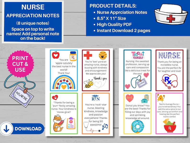 Nurse Appreciation Notes, Thank You, School Nurse, RN, LPN, CNA ...