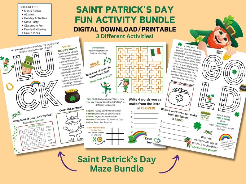 Saint Patrick's Day Fun Pack, Maze Bundle, Variety of Puzzles, Class ...