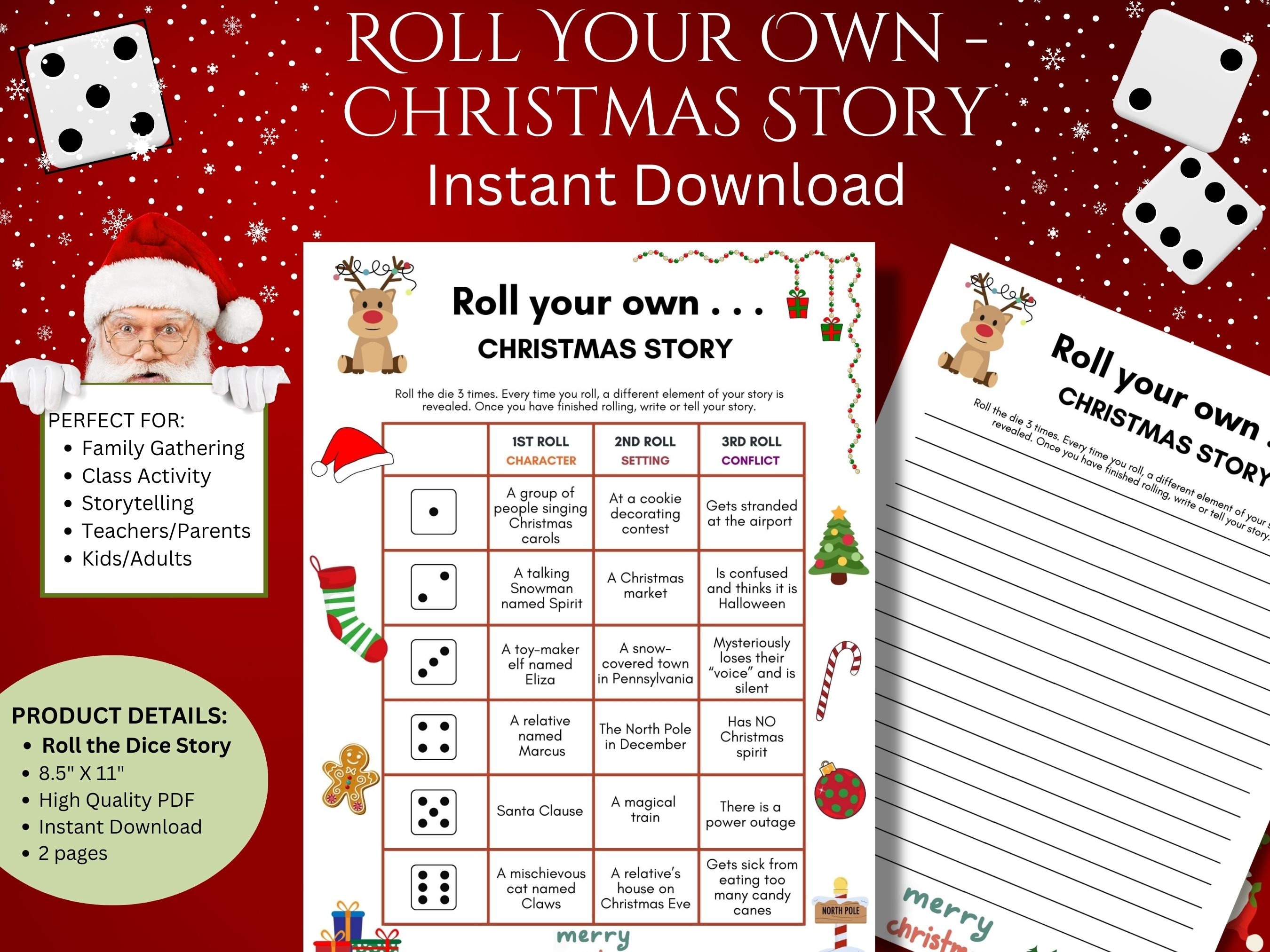 Roll A Christmas Story, Dice Game, Christmas Kids Activity, Family Game ...