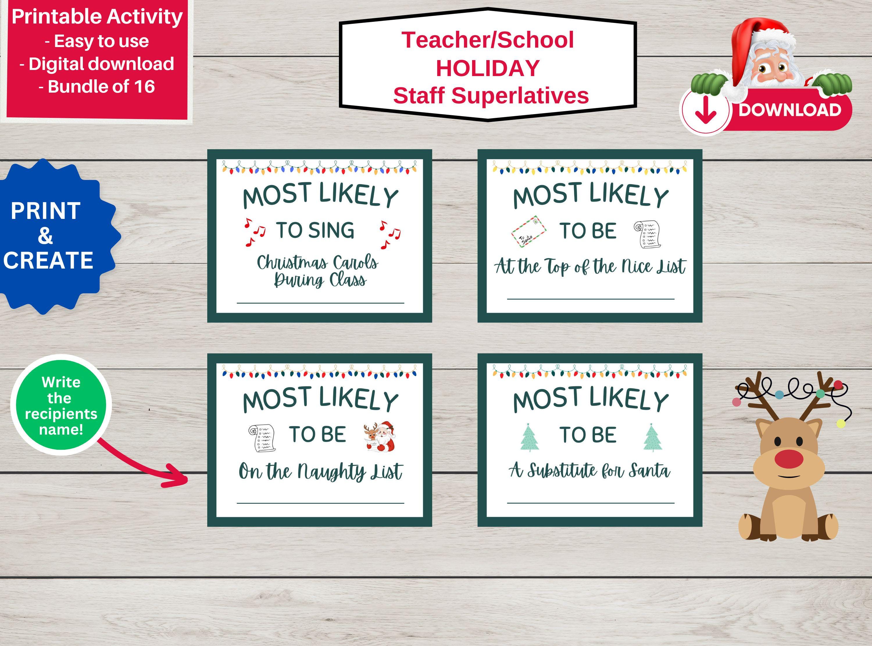 Holiday Teacher/staff Superlative Award, School Christmas/winter Party ...
