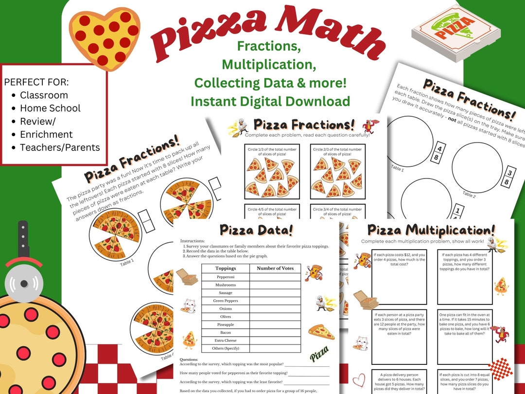 Pizza Math Worksheets, Fractions, Multiplication, Data Collection ...