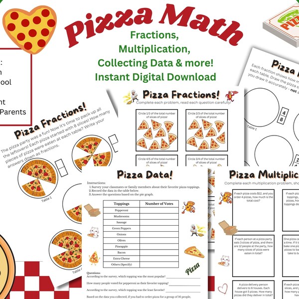 Pizza Math Worksheets - Etsy