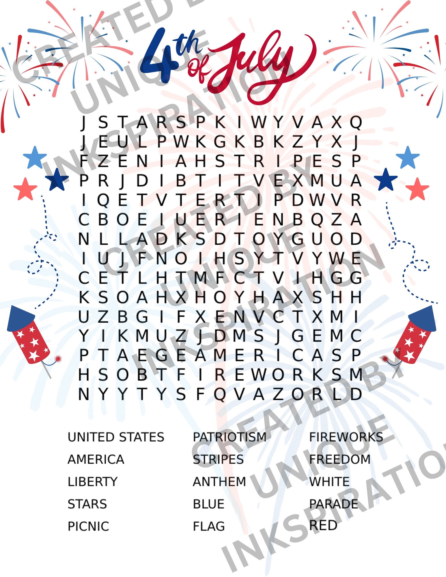 Fourth of July Patriotic Word Search Activity PDF, Kids Fun Activity ...
