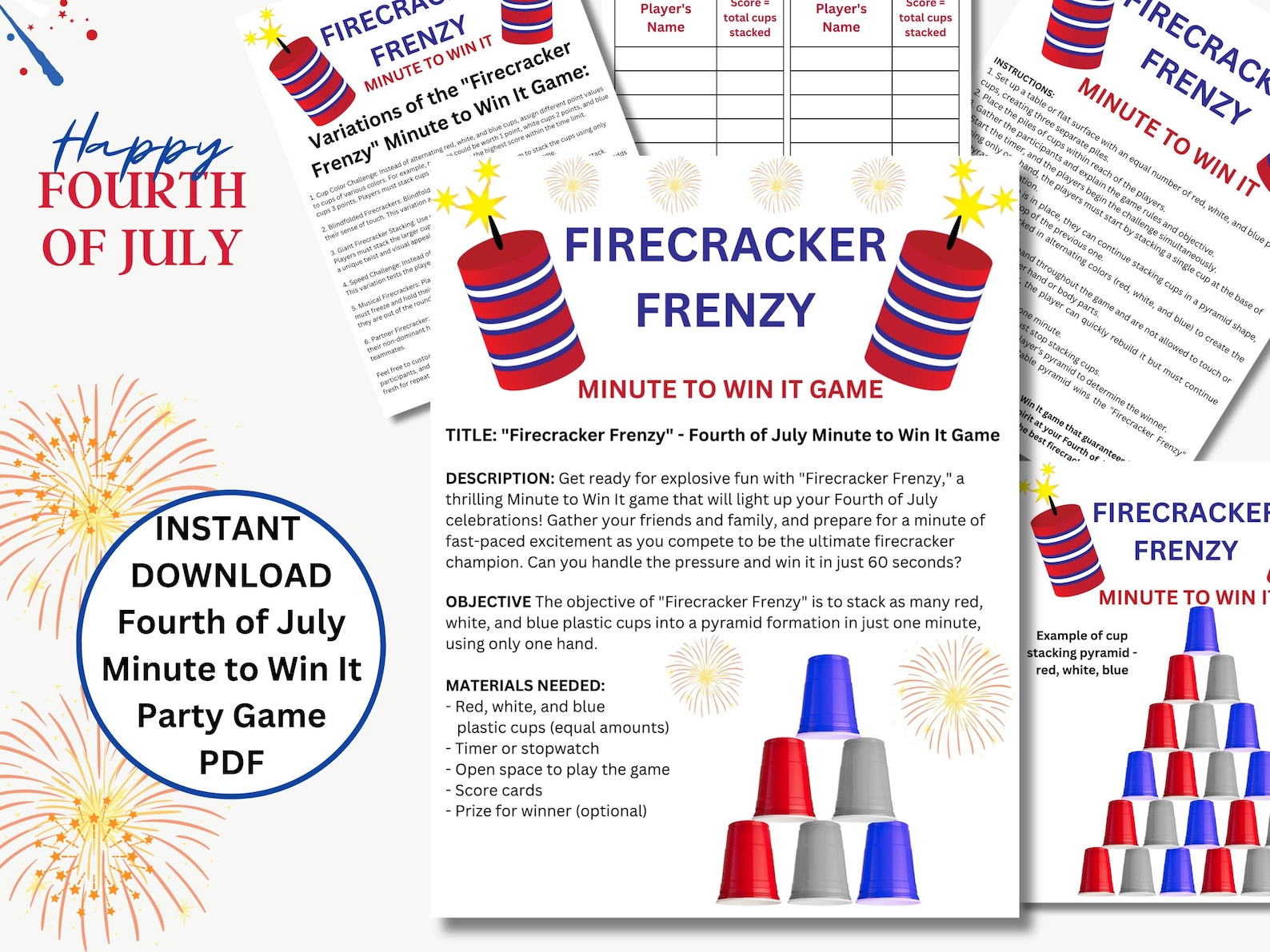 Firecracker Frenzy Fourth of July Minute to Win It Party Game ...