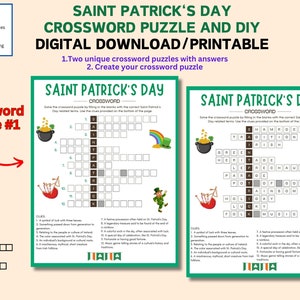 St. Patrick's Day Crossword Puzzle Bundle & DIY Template, Class/family ...
