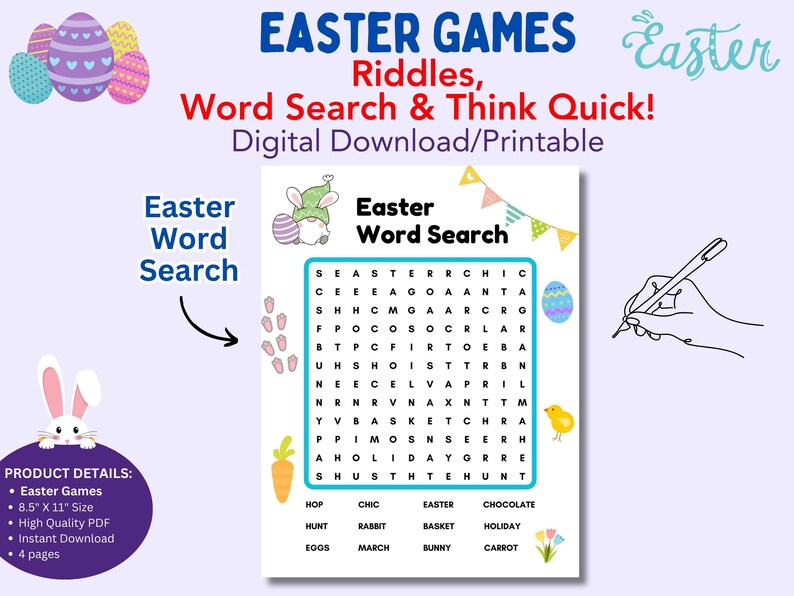 Easter Fun Pack, Family Game Bundle, Easter Word Search, Think Race ...