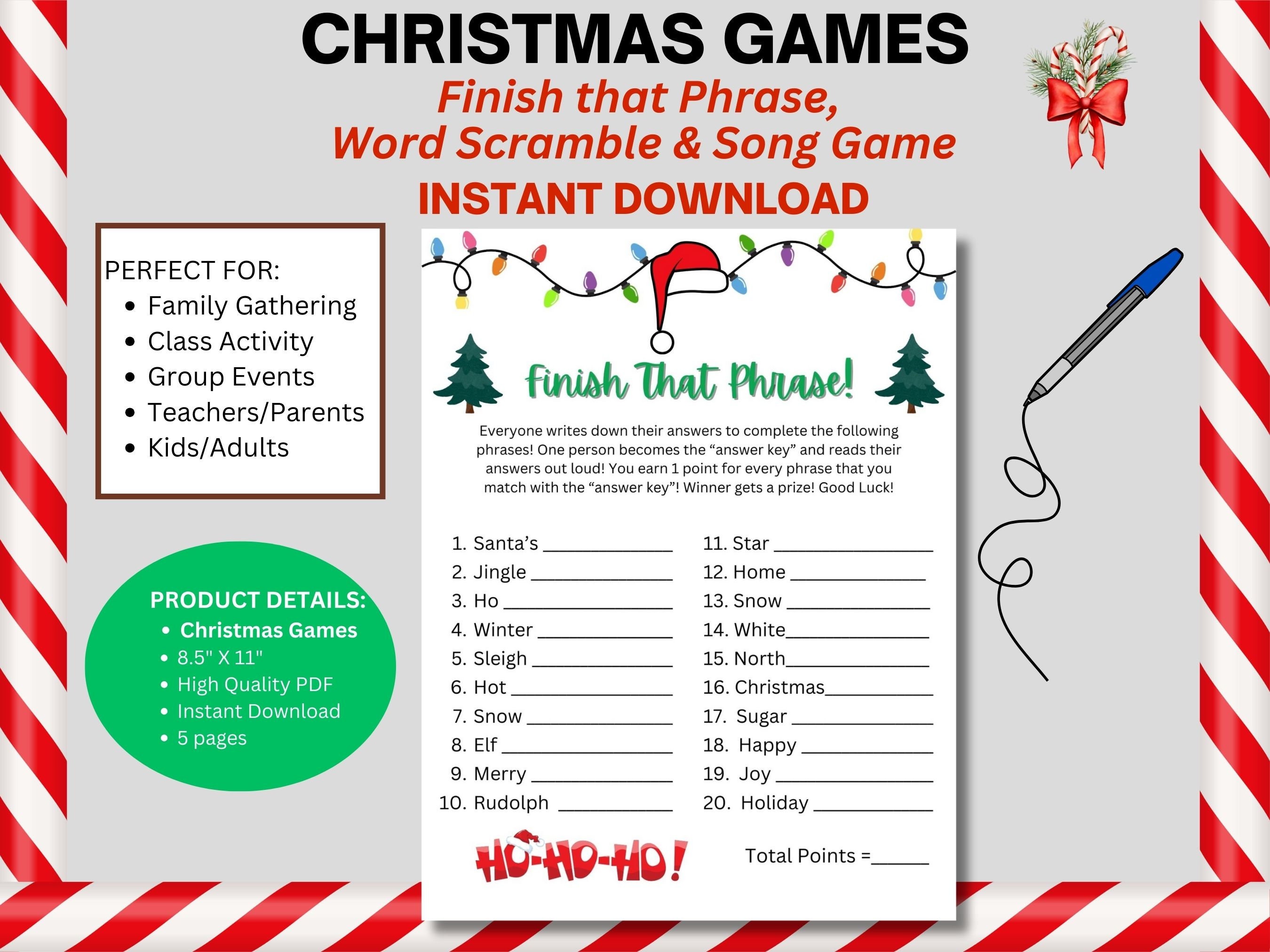 Christmas Games Bundle - Instant Download, Finish That Phrase ...