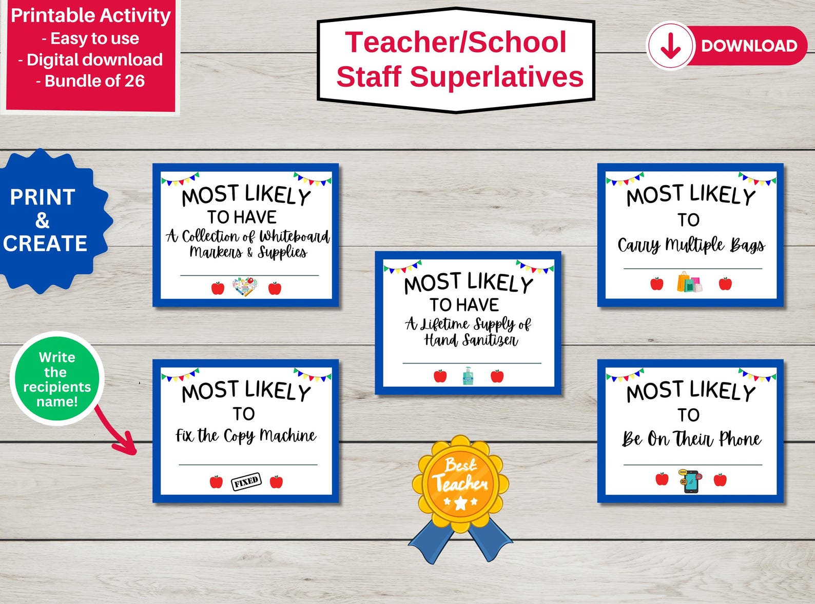 Teacher/staff Superlative Awards, School Party, Funny Teacher ...