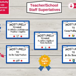 Teacher/staff Superlative Awards, School Party, Funny Teacher ...