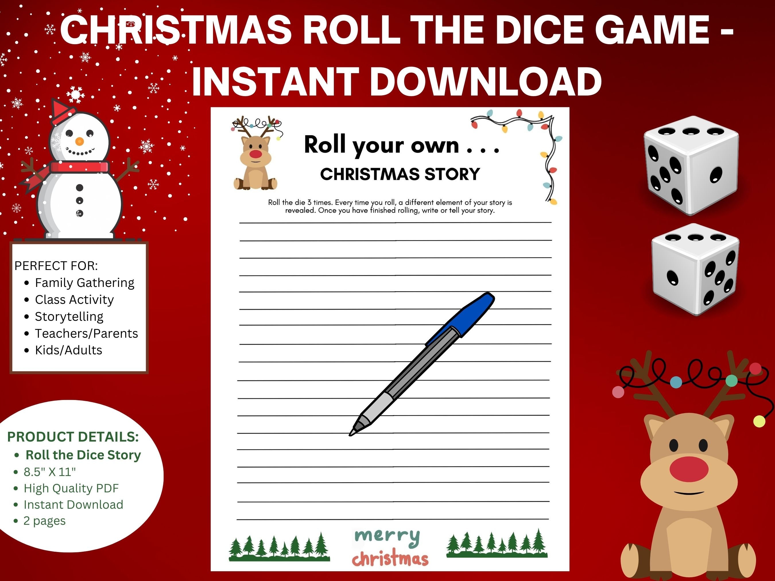 Roll A Christmas Story, Dice Game, Christmas Kids Activity, Family Game ...