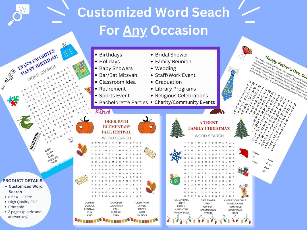 CUSTOMIZED WORD SEARCH, Designed for Any Occasion, Unique Gift Idea ...