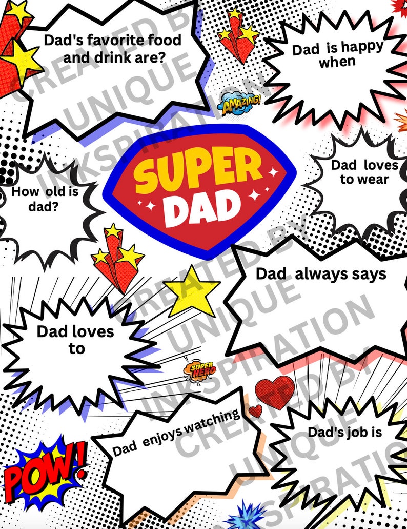 Superhero Dad Father's Day Download/printable Sheet, Perfect Gift for ...