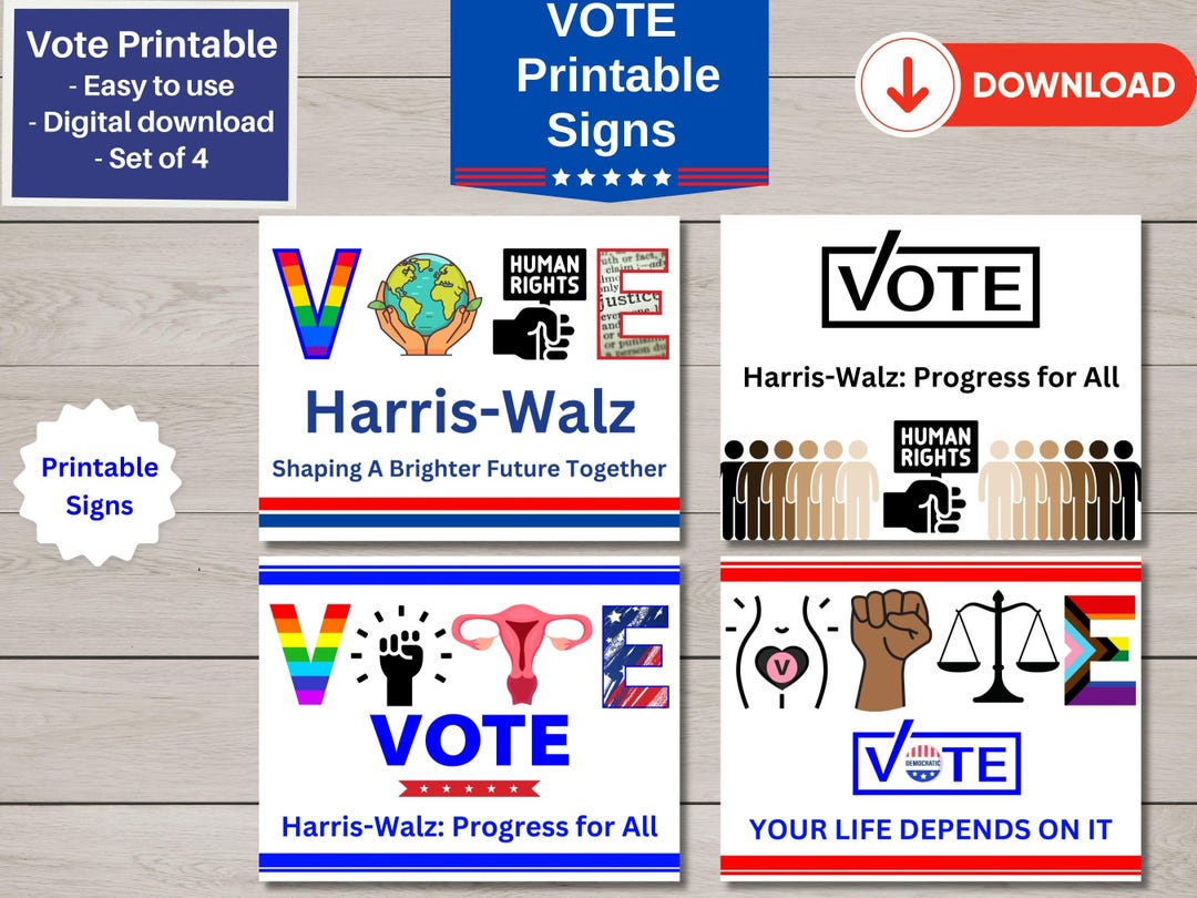 VOTE Signs, Kamala Harris/tim Walz, Presidential Election, Equality ...