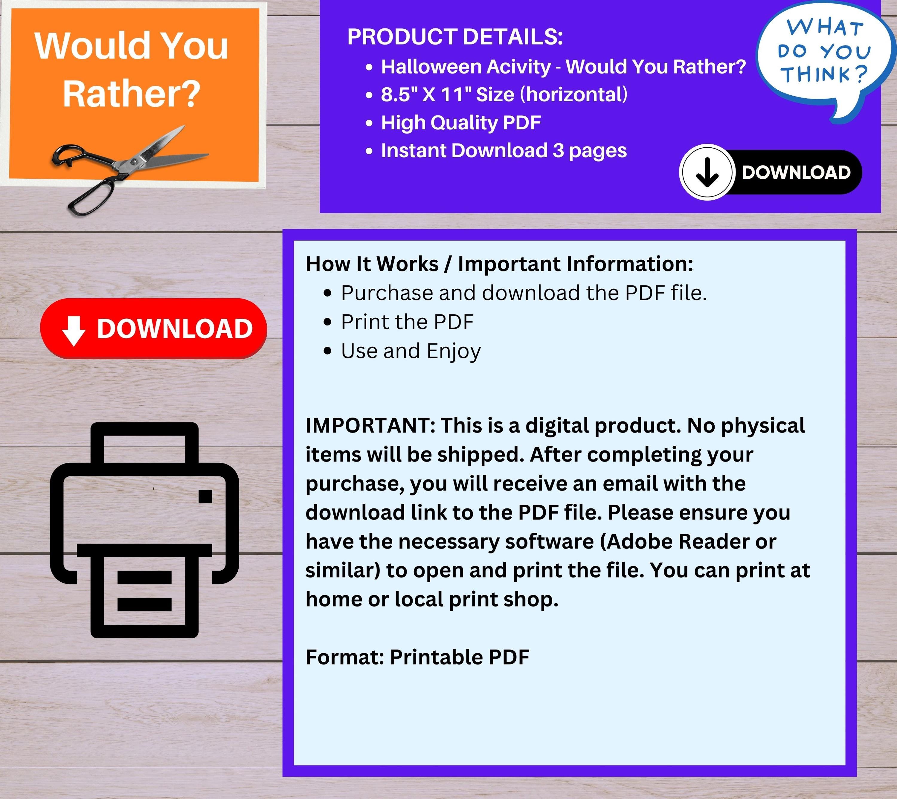 Halloween "would You Rather?" Printable Cards – Fun Party Game ...