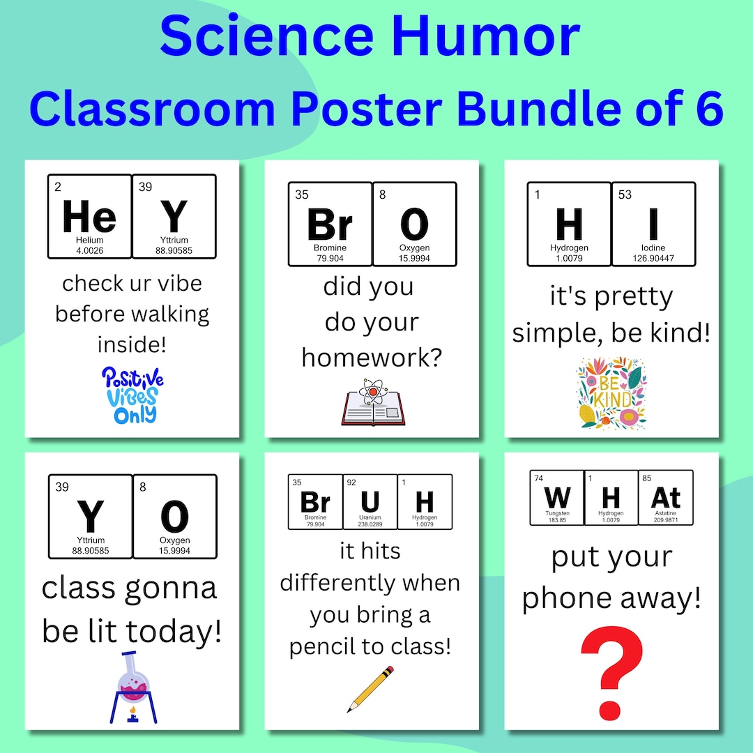 Science Humor Classroom Poster Bundle of 6, Instant Digital Download ...