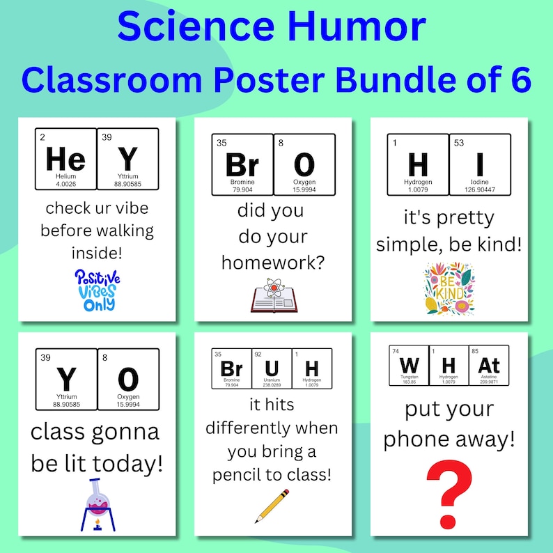 Science Humor Classroom Poster Bundle of 6, Instant Digital Download ...
